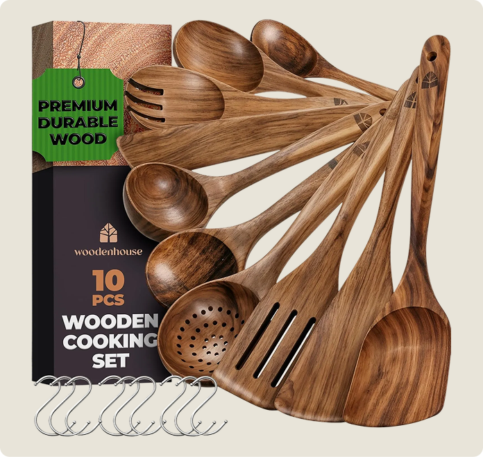Wooden Spoons 10 Piece Set with Hooks – Woodenhouse