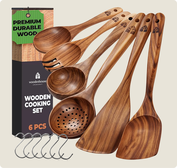 Wooden Spoons 6 Piece Set with Hooks – Woodenhouse